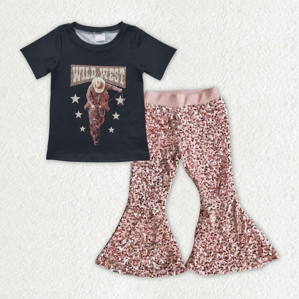 Baby Girls Wild West Western Top Pink Sequin Bell Pants Clothes Sets – Aier Wholesale