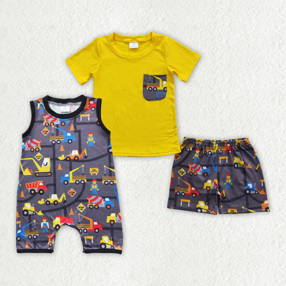 Sibling Baby Boys Summer Construction Rompers Outfits – Aier Wholesale