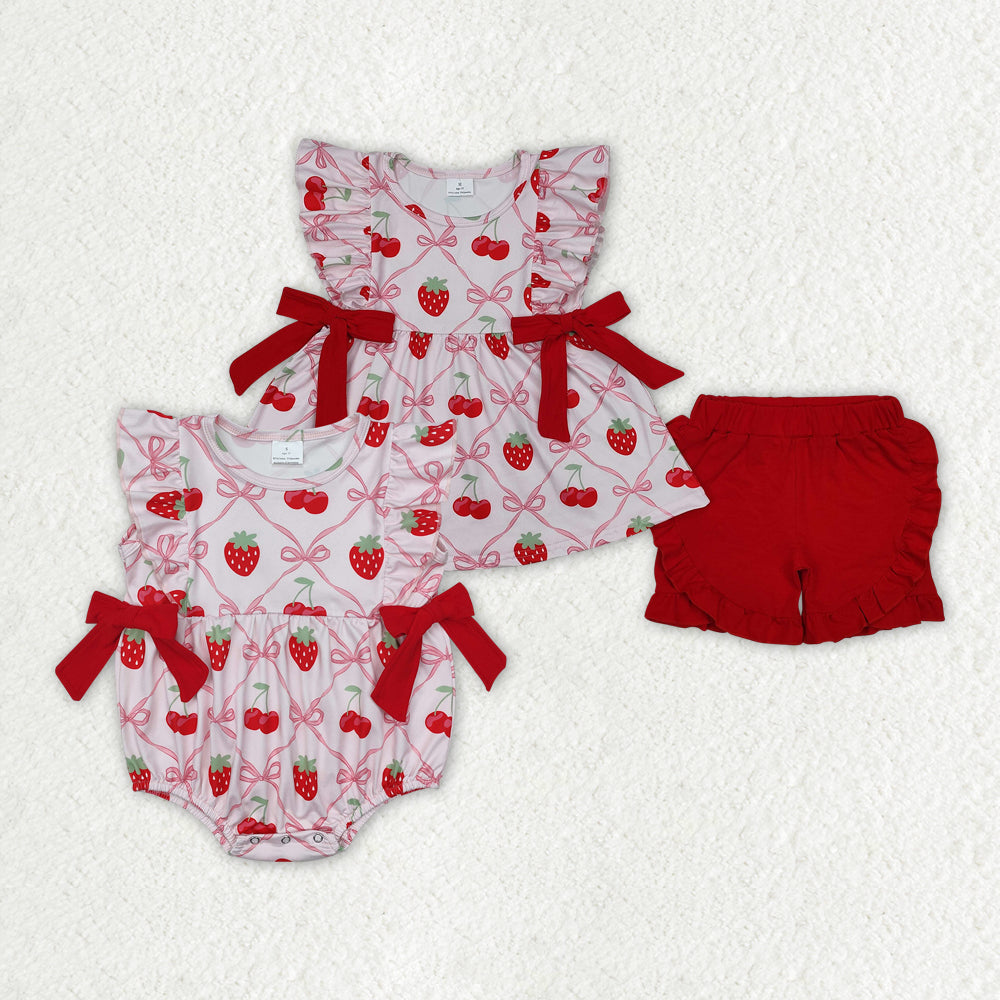 Sibling Baby Girls Strawberry Bows Rompers Clothes Sets – Aier Wholesale