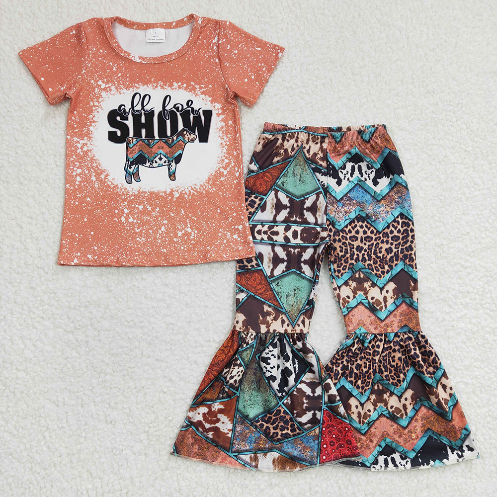 Baby Girls All For Show Cow Western Bell Pants Clothes Sets – Aier Wholesale