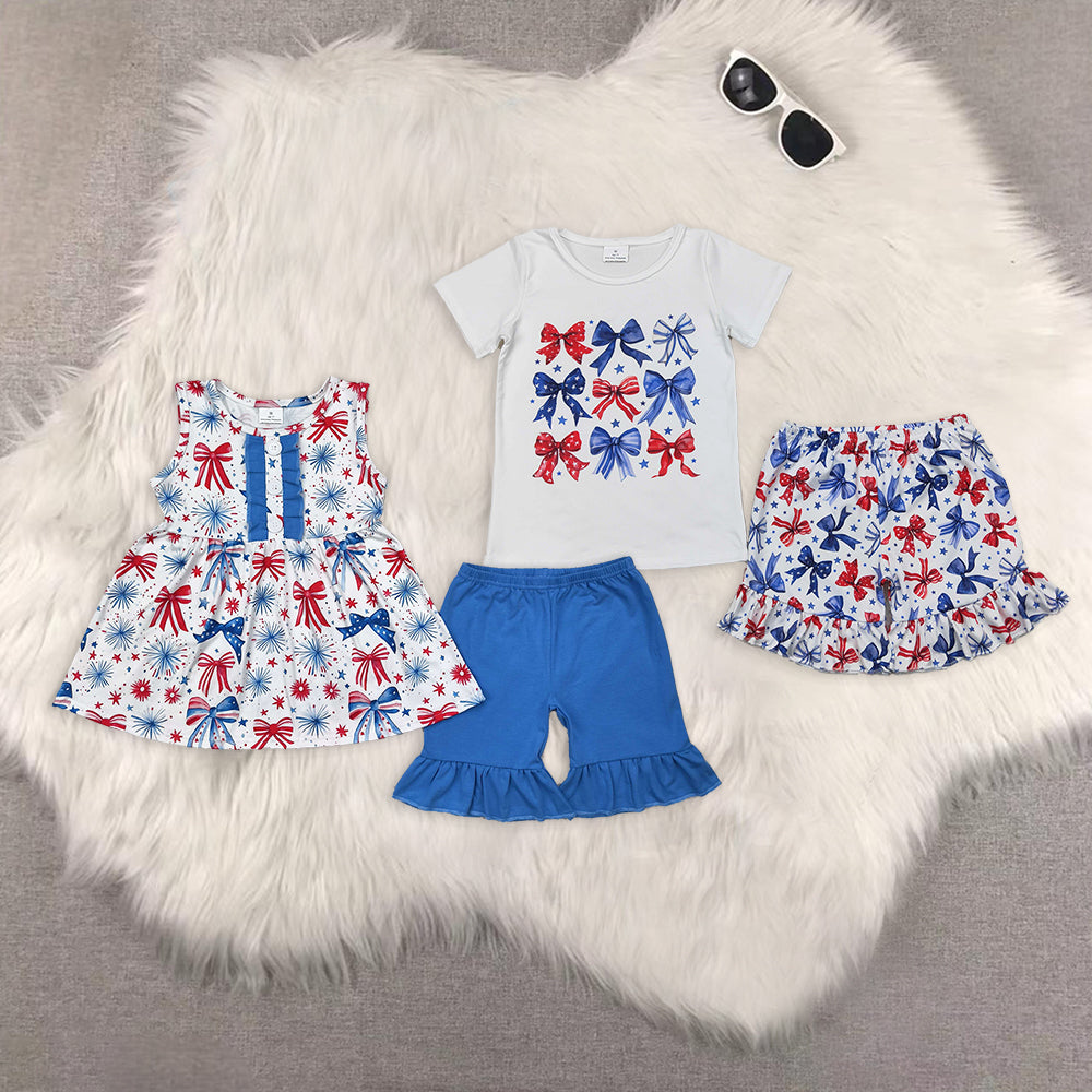 Sibling Baby Girls 4th Of July Bows Tunic Top Ruffle Shorts Sets – Aier Wholesale