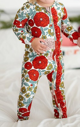Baby Infant Girls Valentines Red Flowers Zip Long Sleeve Rompers preor ...