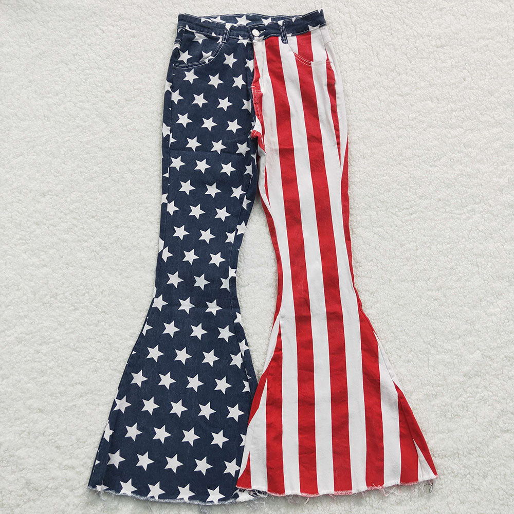 Adult women 4th Of July Stars denim bell pants Jeans – Aier Wholesale