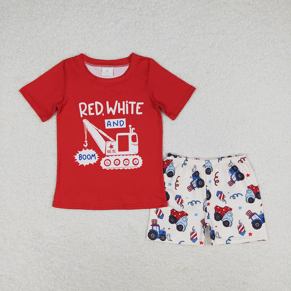 Baby Boys Red 4th Of July Truck Tee Shorts Clothes Sets – Aier Wholesale