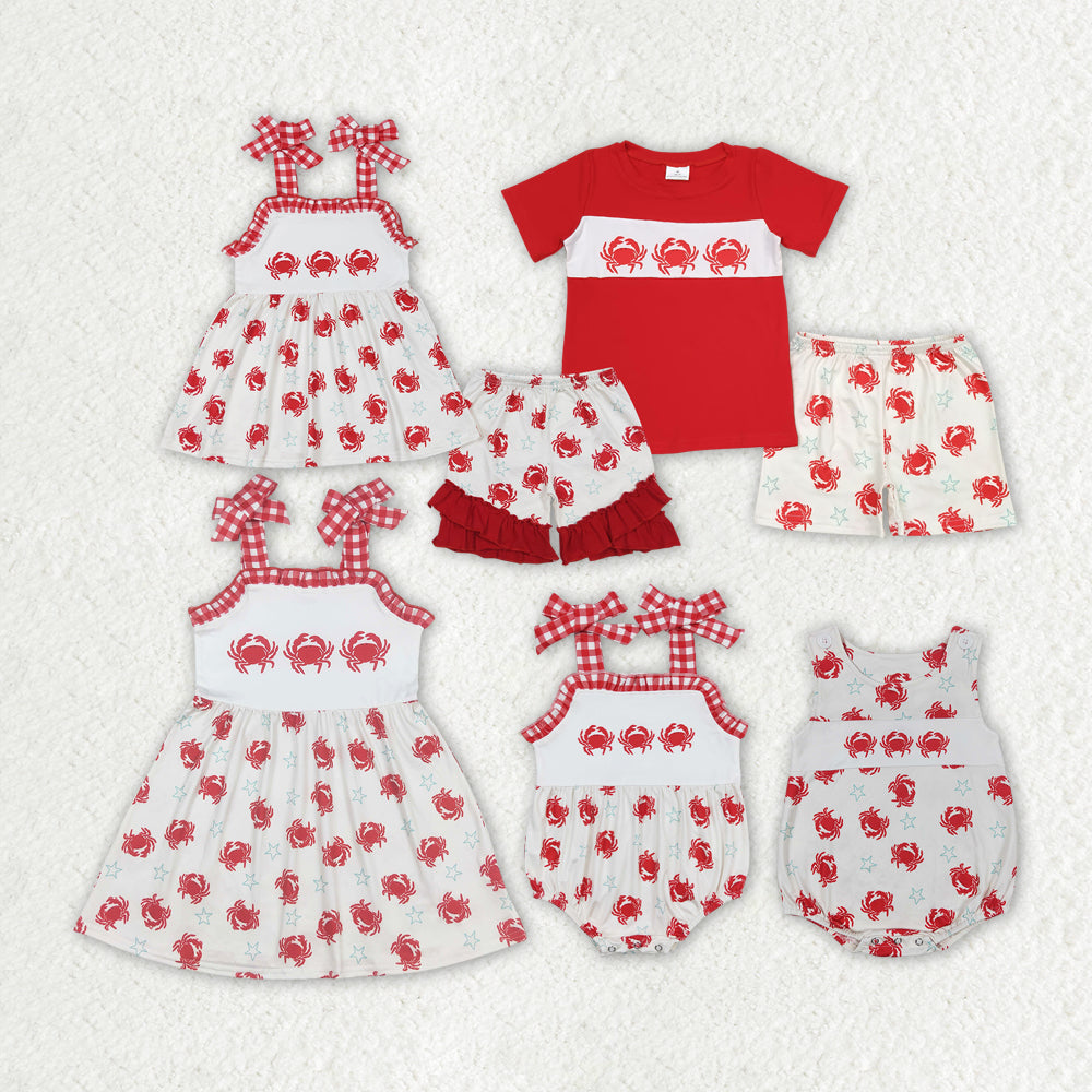 Baby Girls Boys Crabs Sibling Ruffle Shorts Rompers Clothes Sets – Aier Wholesale