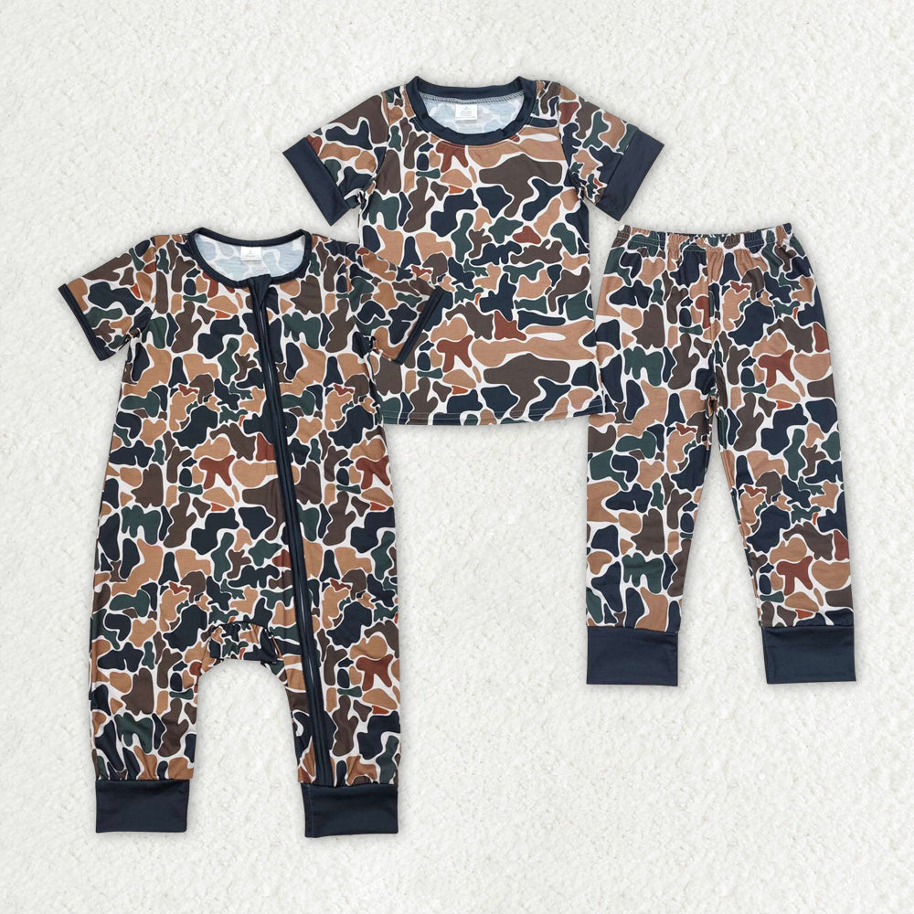 Baby Boys Sibling Brown Camo Rompers Bamboo Pajamas Clothes Sets – Aier ...