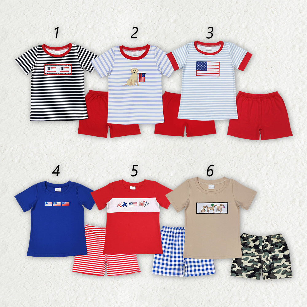 Sibling Embroidery Baby Boys 4th Of July Shirt Shorts Summer Outfits – Aier Wholesale