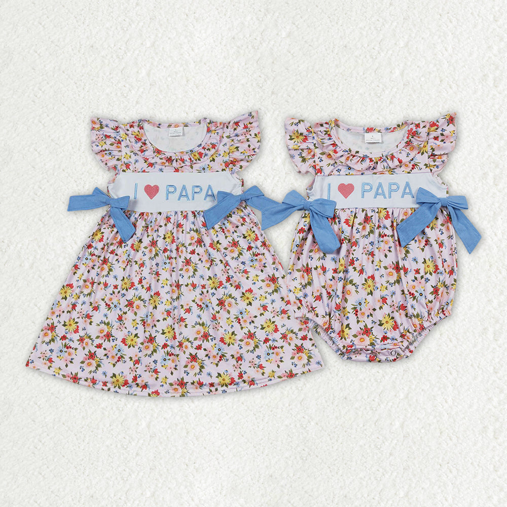 Sibling Baby Girls I Love Papa Floral Bows Rompers Dresses – Aier Wholesale