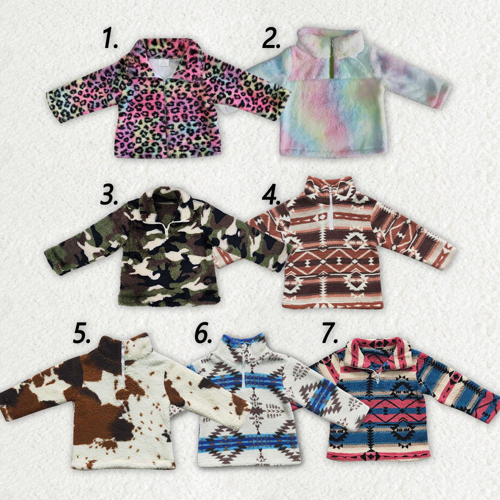 Kids Sibling Thick Western Sherpa Zip Pullovers Tops – Aier Wholesale