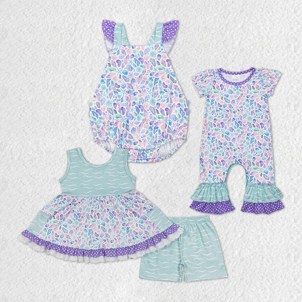 Sibling Baby Girls Summer Sea Shell Rompers Outfits Sets – Aier Wholesale