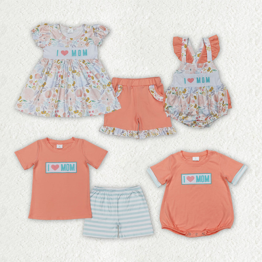 Sibling Embroidery Baby Girls Boys I LOVE MOM Rompers Summer Outfits – Aier Wholesale