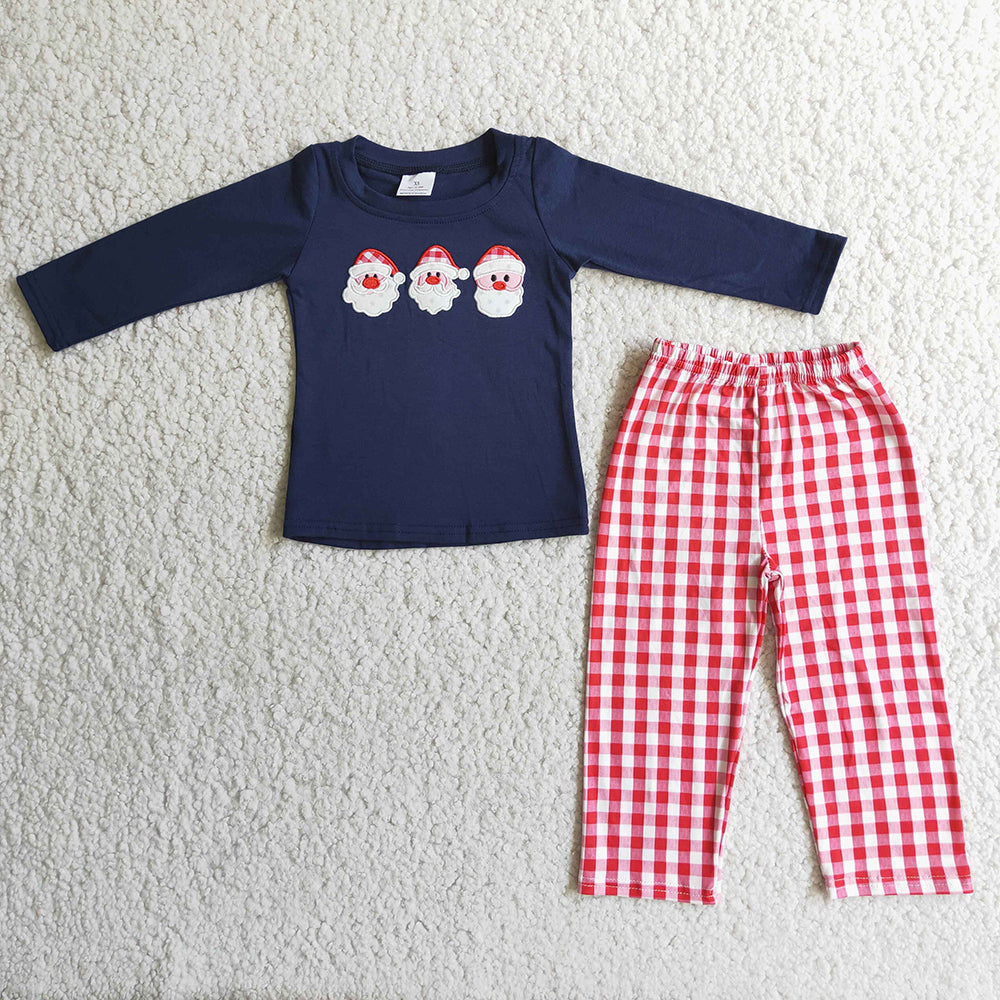 Baby Boys Navy Red plaid pants Christmas santa sets – Aier Wholesale